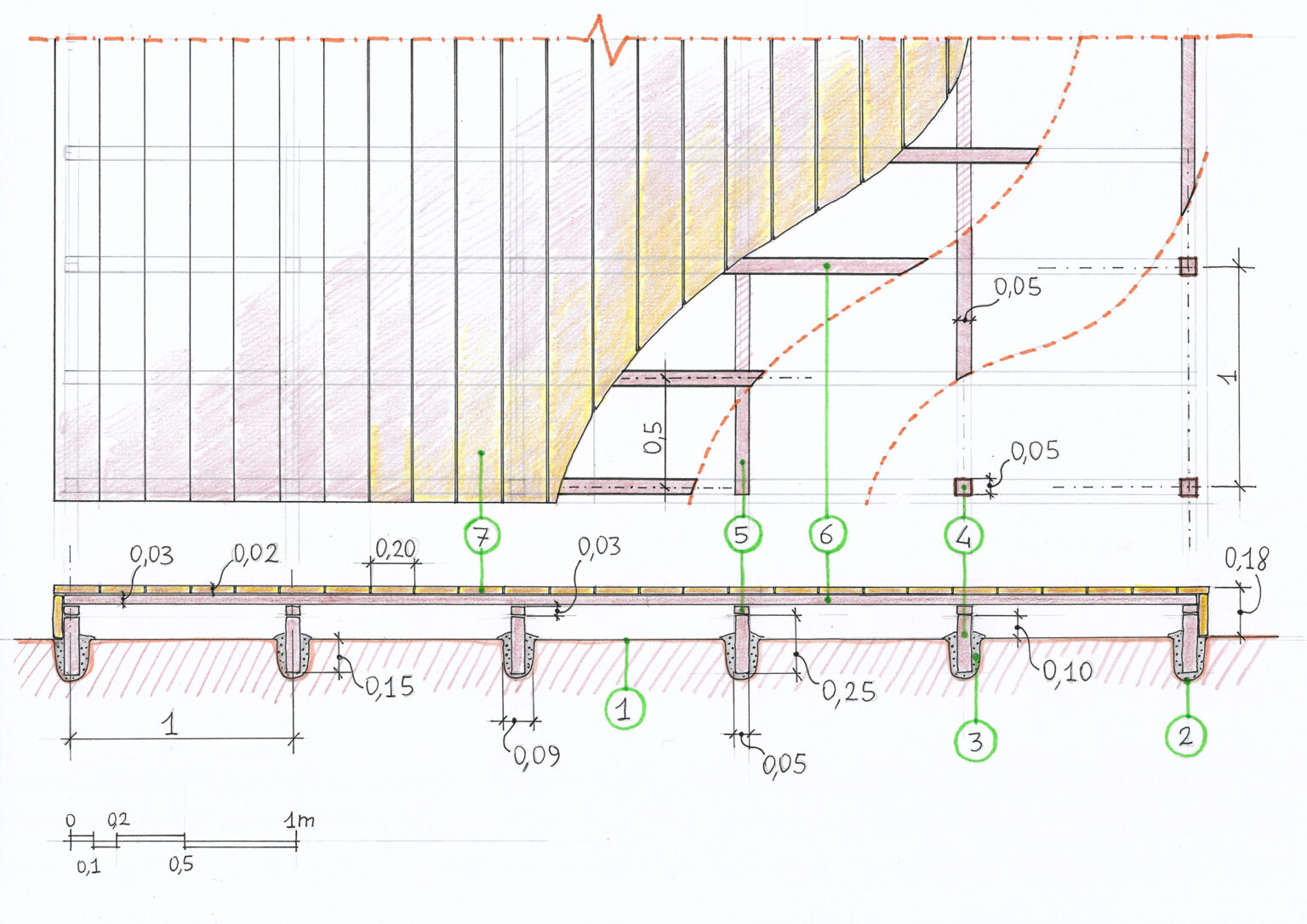 Detalhes construtivos do deck de madeira instalado sobre solo