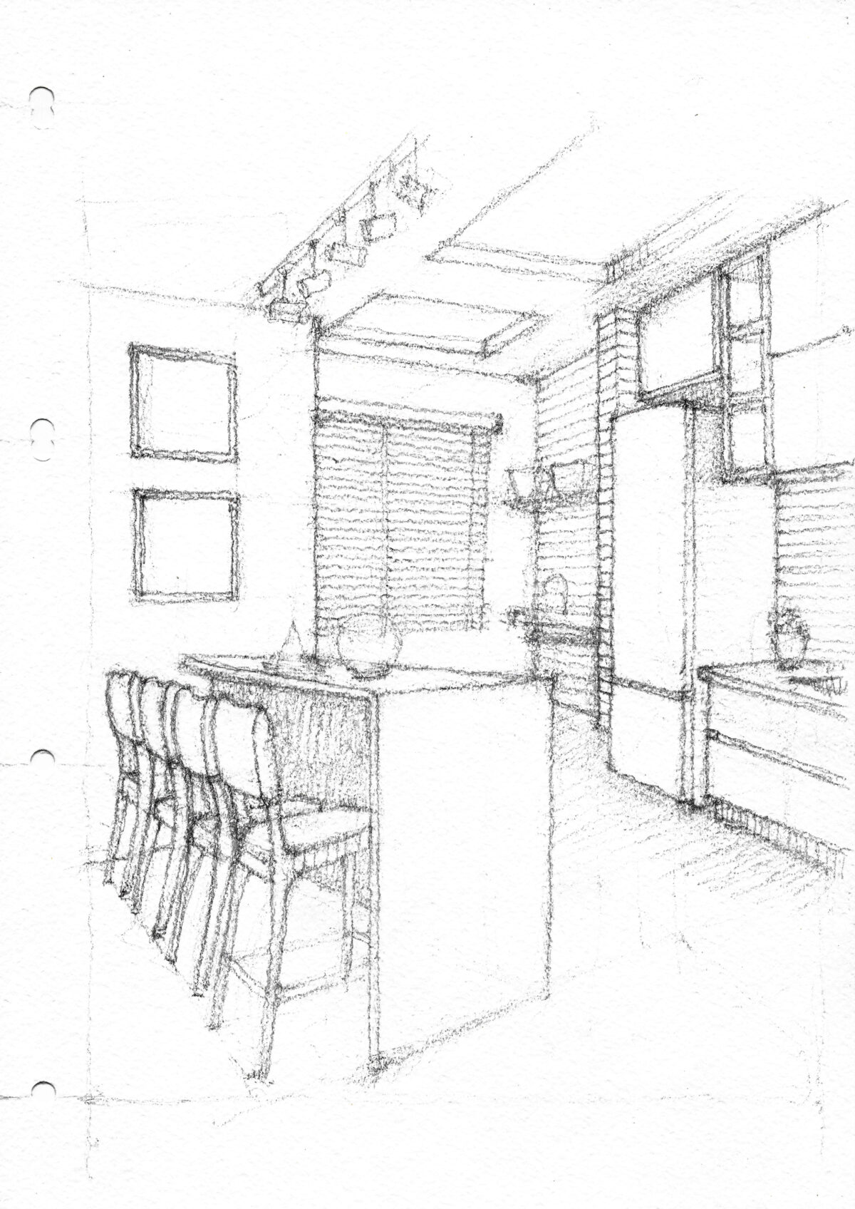 KITCHEN INTERIOR DESIGN ILLUSTRATION: drawing in 5 steps