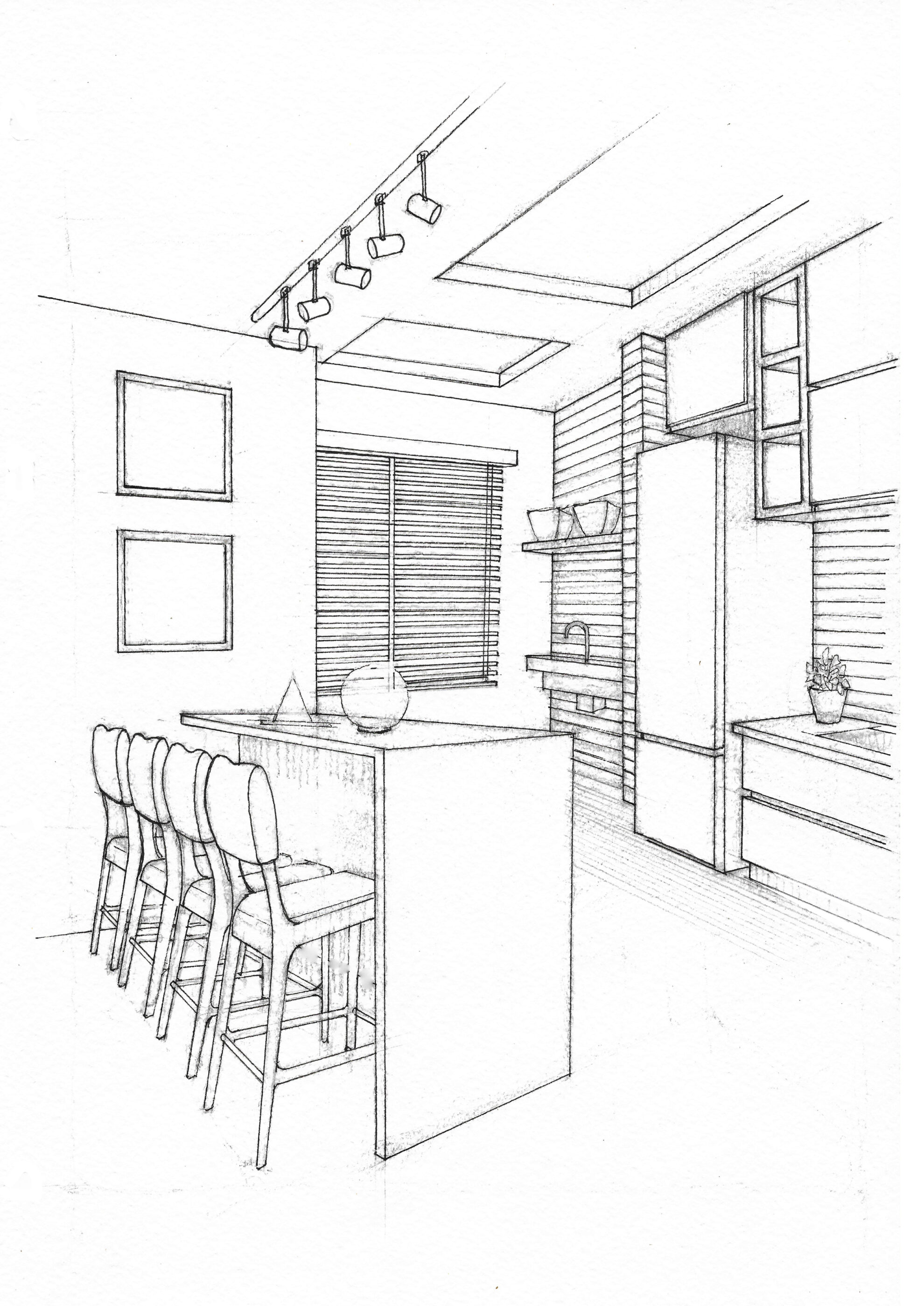 KITCHEN INTERIOR DESIGN ILLUSTRATION: drawing in 5 steps