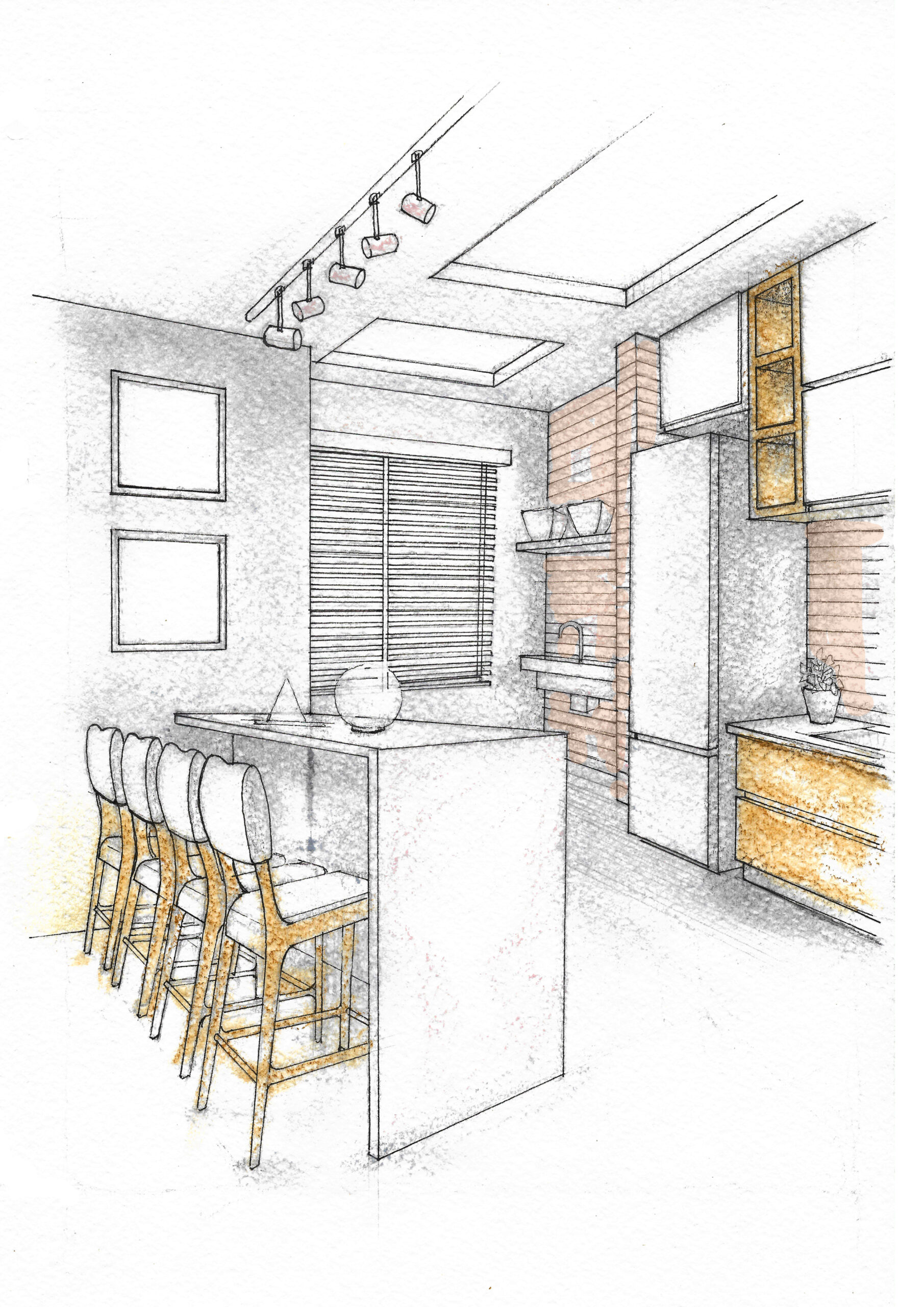 KITCHEN INTERIOR DESIGN ILLUSTRATION: drawing in 5 steps
