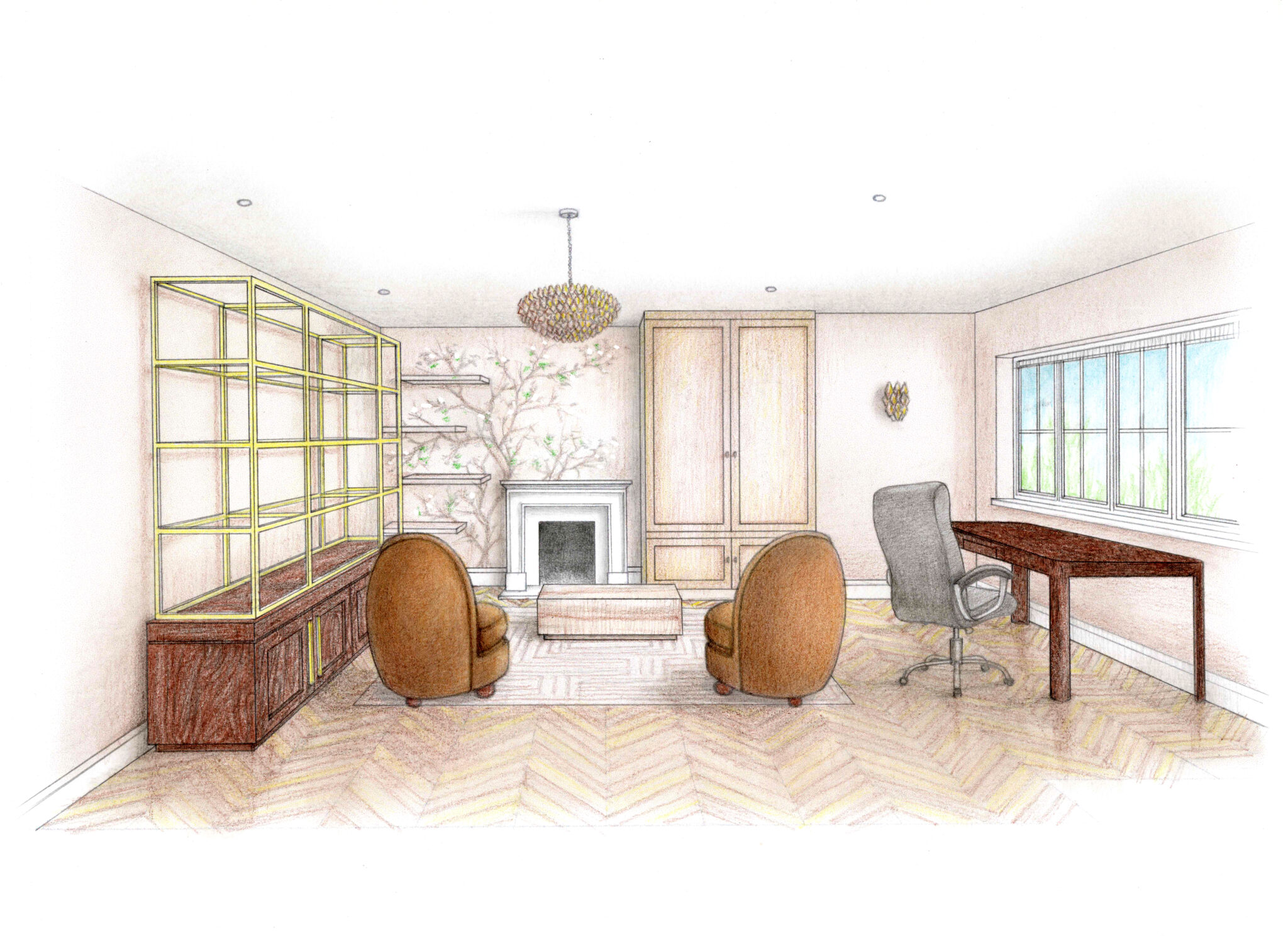 Interior design hand drawings – architectural sketches