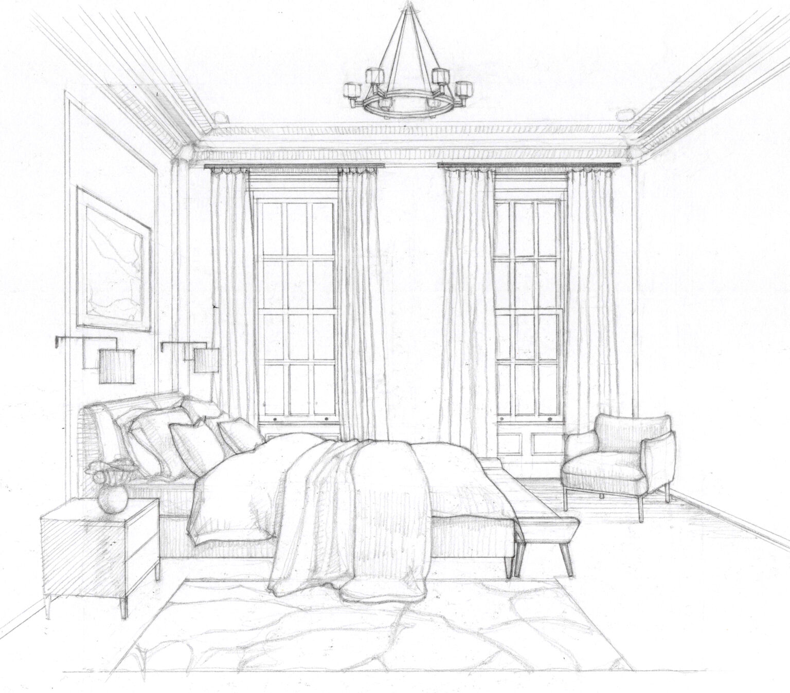 Interior design hand drawings – architectural sketches
