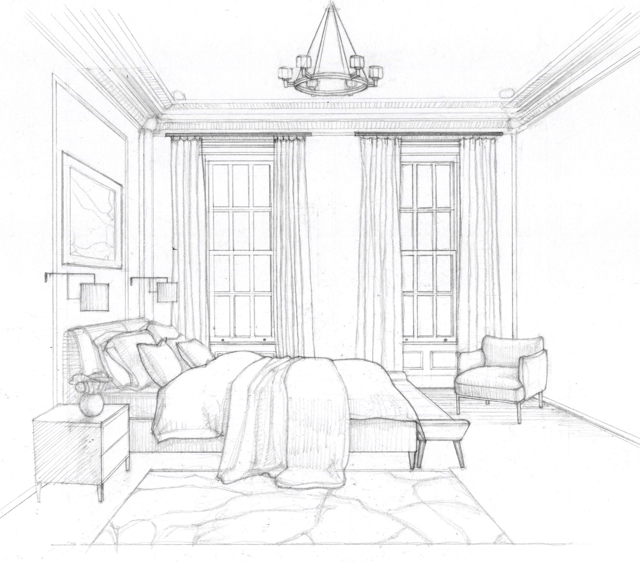 Interior design hand drawings – architectural sketches