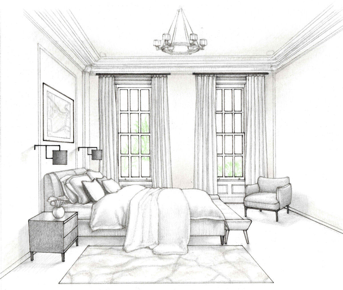 Interior design hand drawings – architectural sketches