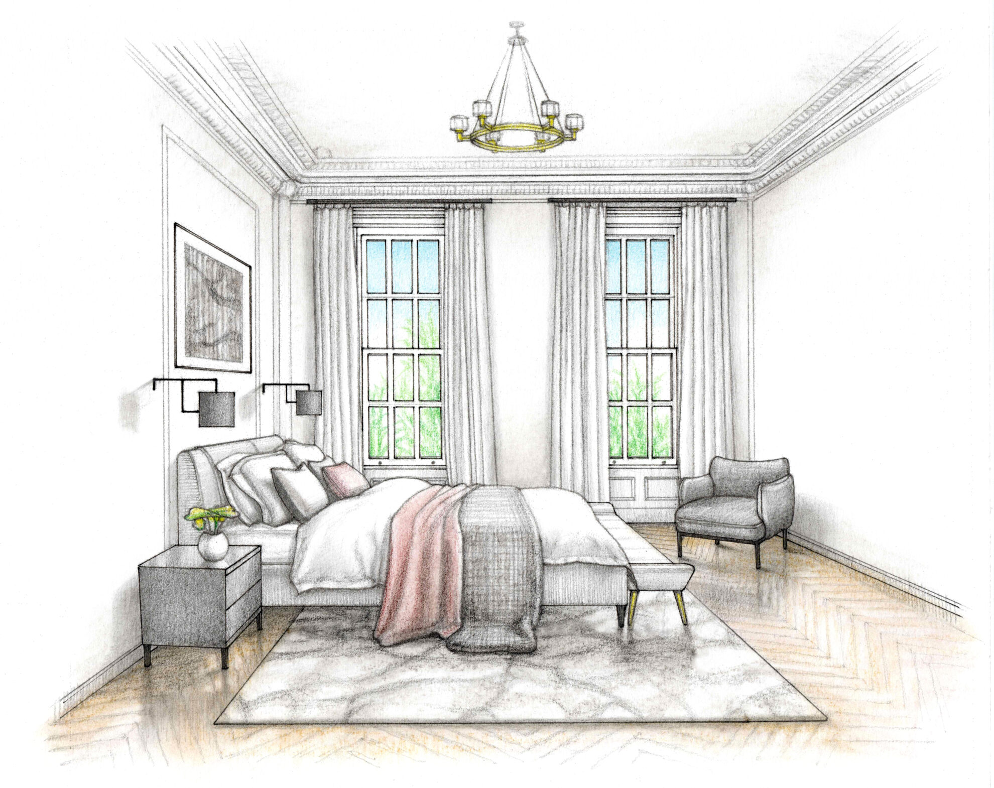 Interior design hand drawings – architectural sketches