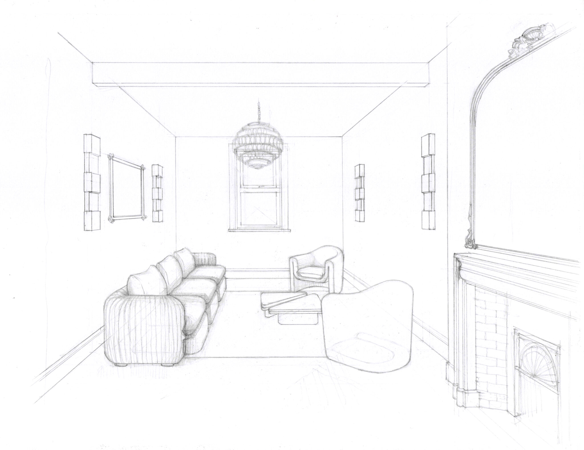 Interior design hand drawings – architectural sketches